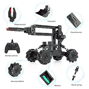 VANLINNY Robot Arm Kit and Remote Control Excavator,3 in 1 Science Kits with 4-DOF Robotic Car,Electronic Programming Toy for Kids Age 8+,Promotes STEM Interest in Science,Birthday Gifts for Boy/Girl.