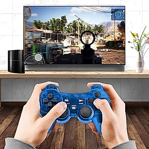 NATGLOW Wireless Controller for PS2, 2.4G Double Shock Game Controller Remote 2 Pack 1