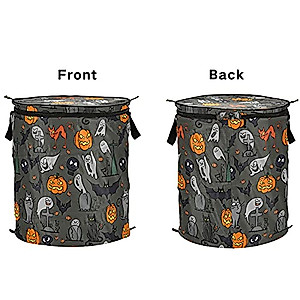 Halloween Black Cat Pumpkin Ghost Pop Up Laundry Hamper with Lid Foldable Storage Basket Collapsible Laundry Bag for Camping Hotel Dormitory