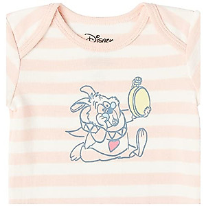 Amazon Essentials Disney | Marvel | Star Wars | Princess Baby Girls' Short-Sleeve Bodysuits, Pack of 6, 6-Pack Alice Tea Party, 0-3 Months