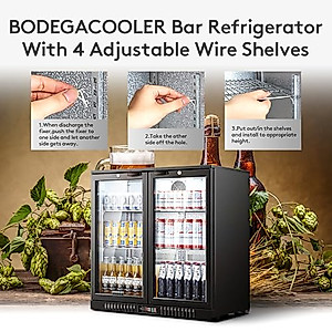 BODEGACOOLER Back Bar Cooler With 2 Glass Doors,Commercial Bar Cooler Under Counter7.4Cu.Ft,Back Bar Fridge, Beverage Bar Refrigerator with LED Lighting for Display Beverage,for Beer,Soda Drinks,Wine