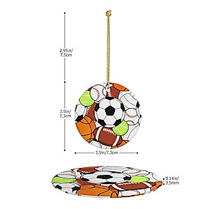 Sports Ball Print Christmas Tree Ceramic Hanging Round Shaped Xmas Tree Pendants Gatherings Party Deco