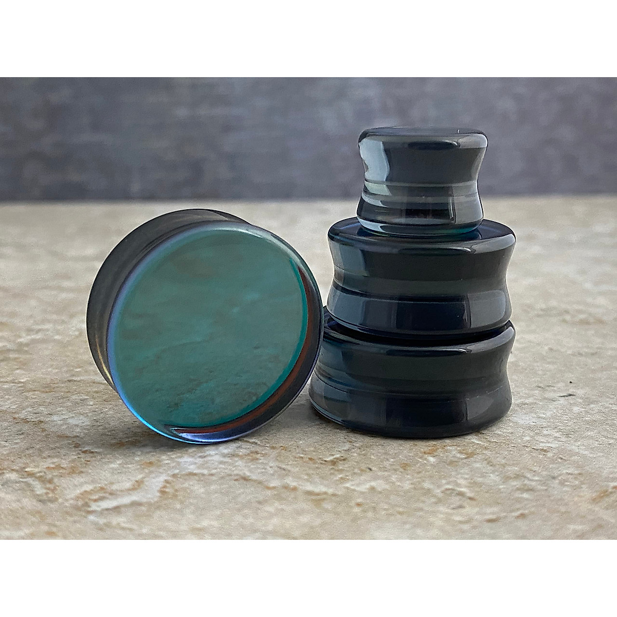 Mystic Metals Body Jewelry Pair of Iridescent Smokey Glass Double Flare Plugs (PG-577) (3/4" (19mm))