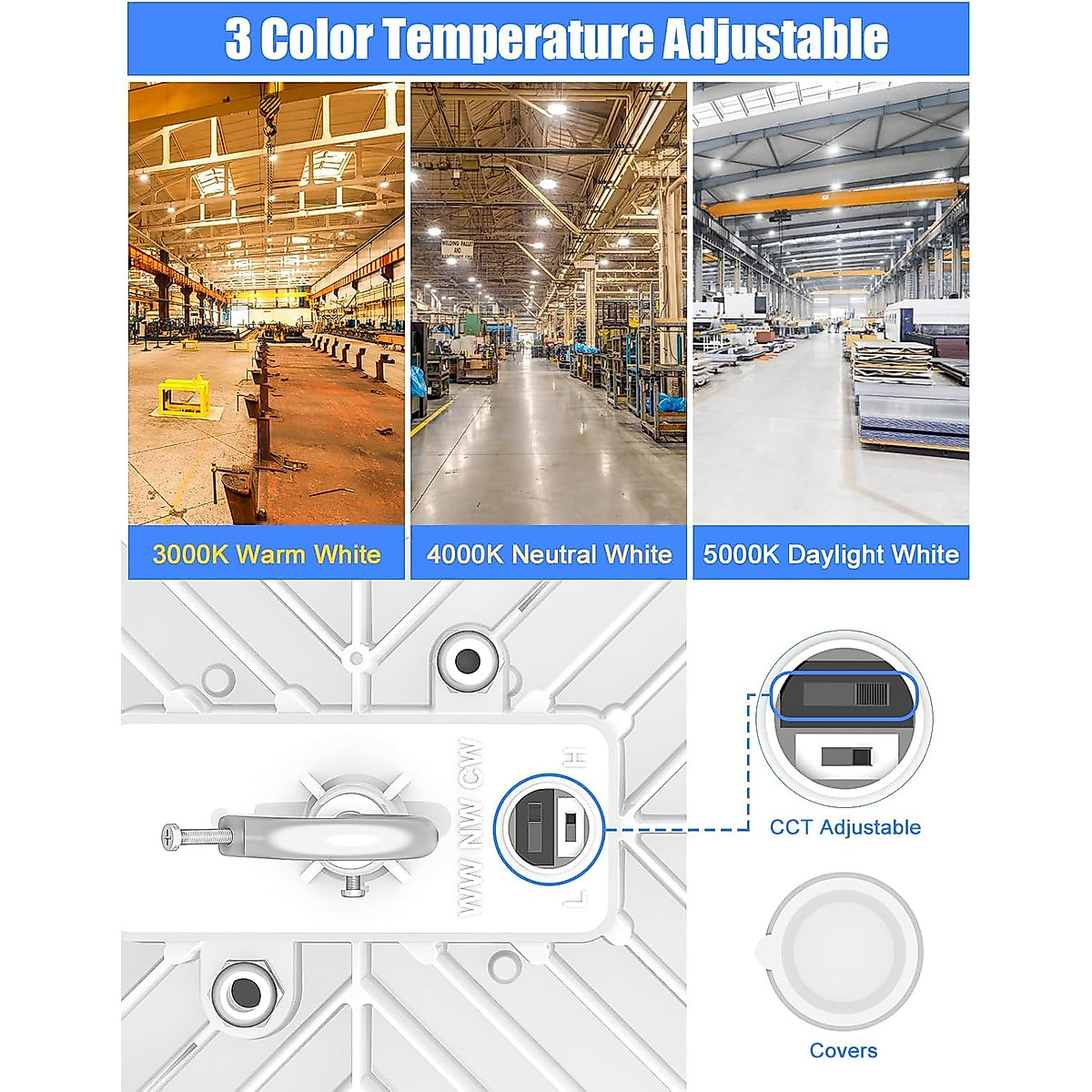 KUKUPPO 10 Pack LED High Bay Light 240W 190W 140W Adjustable, 3000K 4000K 5000K Adjustable UFO Bay Light with 5' Cable and Plug, 0-10V Dimmable AC100-277V UL&DLC Listed, White