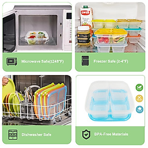 Finorder 6 Pack 4-Compartment Snack Containers, Reusable Food Containers for Kids School, Adults Office, Picnic Trip, Lunch Bento Box Meal Prep Containers (Bright Color Set)