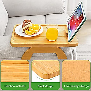 SINWANT Couch Arm Tray Table Sofa Arm Clip Table,Sofa Armrest Tray Table Suitable for Home Drinks/Eat/Fruit,Sofa Tray Table for Couch with Phone Hoder Cup Holder