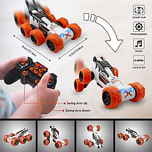 YSWJDM 6-Wheel Deformable Stunt Remote Control Car, 2.4GHz RC Car, 360° Rotating Trucks with Headlights, Off Road RC Crawler Toy Cars for Boys and Girls