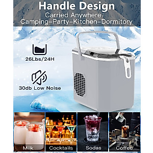 Joy Pebble Ice Makers Countertop, Portable Ice Maker Machine with Ice Scoop and Basket, 25lbs/24Hrs, 6 Mins/9 Pcs Bullet Ice,2 Ice Sizes(S/L), Handheld Ice Maker for Kitchen/Home/Party