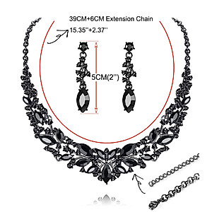 FIASASO Black Bridal Jewelry Set for Women Rhinestone Wedding Necklace Bracelet Dangle Earrings for Bride Bridesmaid Prom Jewelry Accessories