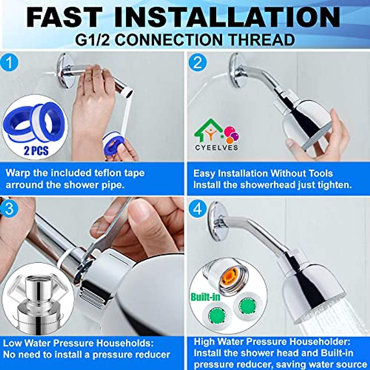 LED Shower Head, Shower Head with Lights, 7 Color Light Automatically Changing Led Rainfall Showerhead, LED Fixed Showerheads for Bathroom, High Pressure Quiet Adjustable Rain Showerhead for Kid Adult