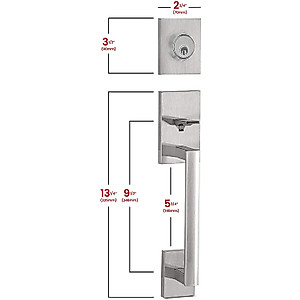 Berlin Modisch HandleSet Front Door Entry Handle and Deadbolt Lock Set Slim Square Single Cylinder Deadbolt and Lever Reversible for Right & Left Sided Doors Heavy Duty – Satin Nickel Finish