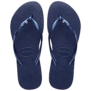 Havaianas Women's Slim Crystal SW II Flip Flops - Swarovski Crystal Embellishment - Navy Blue, 9-10