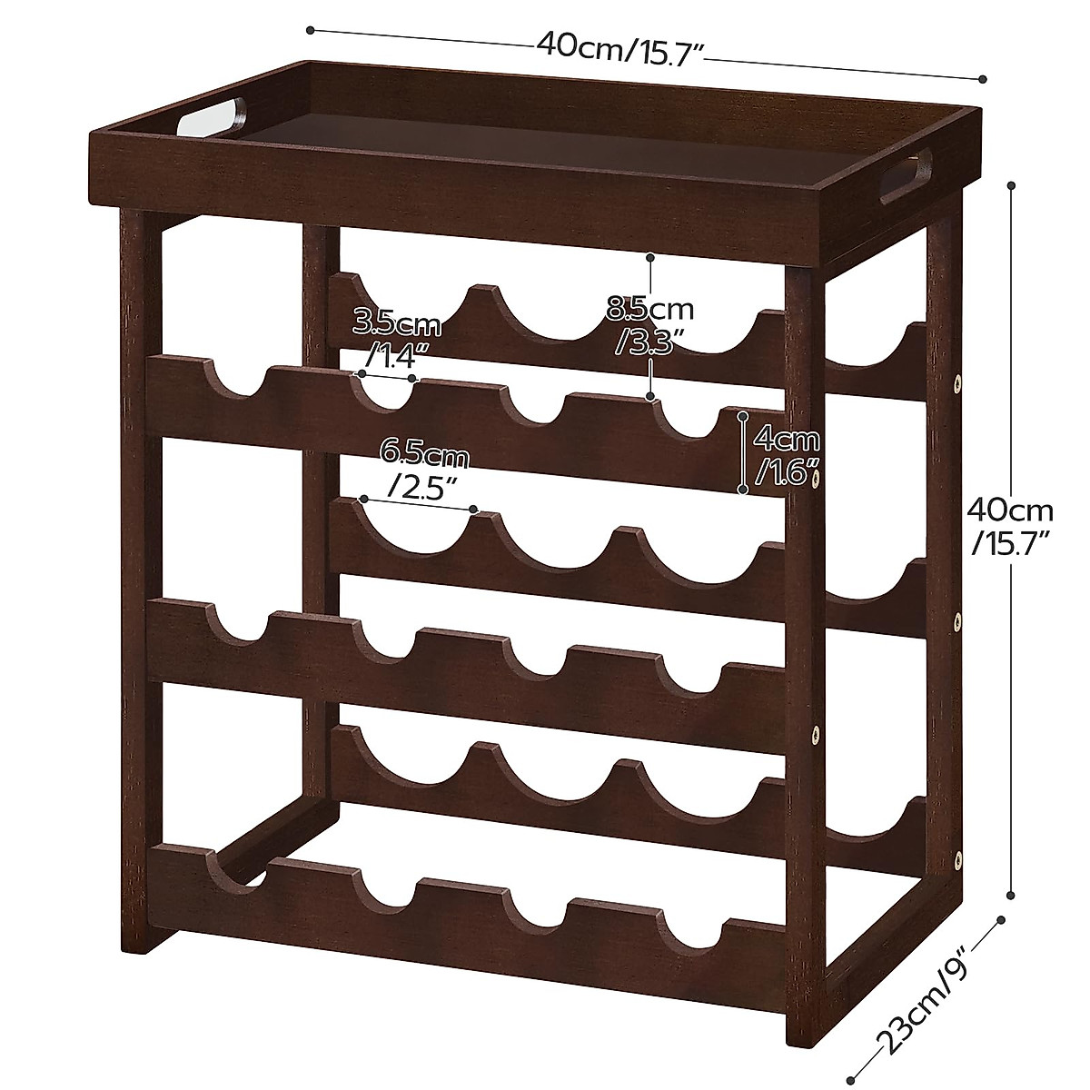 HOOBRO Bamboo Wine Rack, Wine Storage Cabinet Shelf with Detachable Tray, 3 Tiers 12-Bottle Wine Rack Countertop, Wine Bottle Holder Stand for Kitchen, Dining Room, Pantry, Brown BR23JJ01