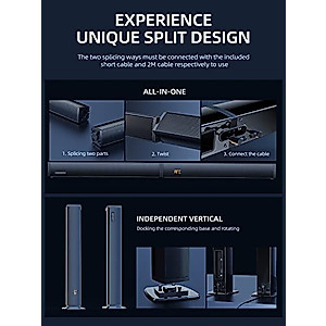 MEREDO Sound bar with Subwoofer 180W Detachable 2 in 1 Sound Bars for TV 2.1CH Treble & Bass Adjust 5 EQ Modes ARC/Optical/AUX/Bluetooth 12L Deep Bass for Home Theater Wall Mount-37 Inch