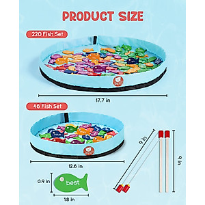 GAMENOTE Sight Words Wooden Magnetic Fishing Game - 220 Fish, Phonic Games for Kids Ages 3-9 Pre K to 3rd Grade, Dolch Sight Words Level 1 - Level 5 Educational Brain Games (220)