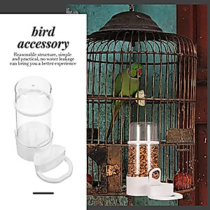 POPETPOP 2Pcs Automatic Bird Feeder, Bird Water Bottle Drinker Bird Cage Water Dispenser Clear Food Dispenser Container Set Hanging in Cage for Parrots Budgie Cockatiel Lovebirds