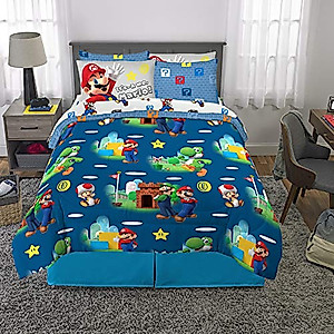 Franco Super Mario Bros. Kids Bedding Super Soft Comforter and Sheet Set with Sham, 7 Piece Queen Size, (Official Licensed Product)