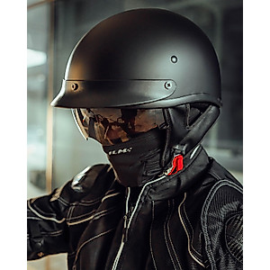 ILM Half Helmet Motorcycle Open Face Sun Visor Quick Release Buckle DOT Approved Cycling Motocross Suits Men Women Model-205V (L, Matt Black)
