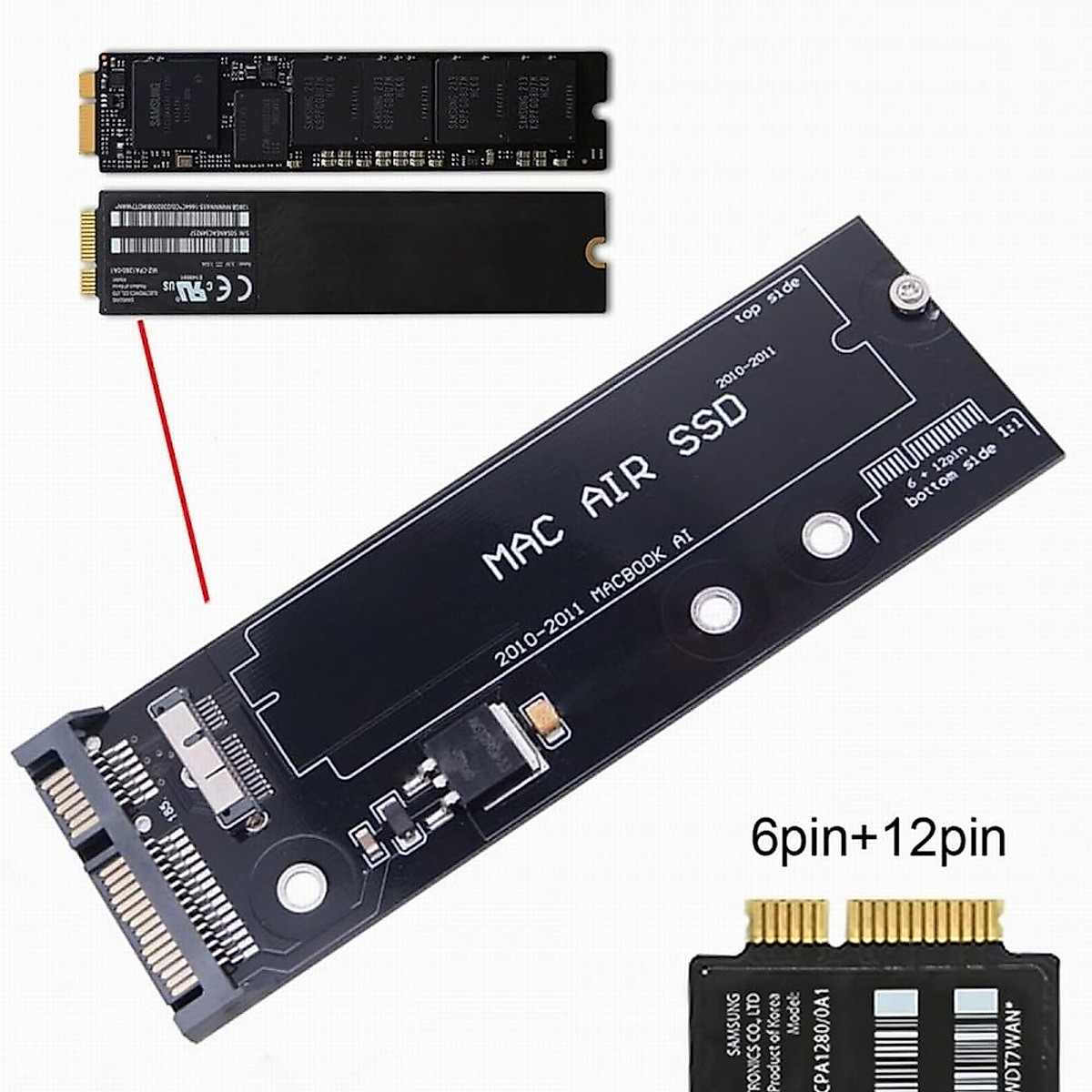 chenyang PCBA 12+6pin SSD to SATA 22Pin Hard Disk Cartridge Drive for 2010 2011 Mac Air A1369 A1370 SSD