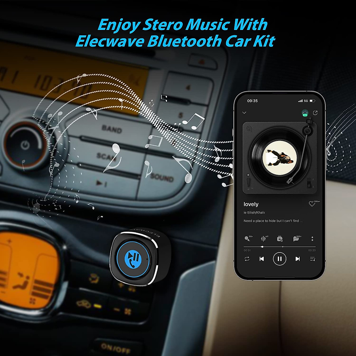 Esky Bluetooth Receiver for Car, 3.5mm Aux Bluetooth Car Adapter, Bluetooth 5.0 Wireless Car Audio Stereo Kits with Hands-Free Call, Dual 2.4A USB Ports Car Charger - US Patent No. US 10,272,845 B2