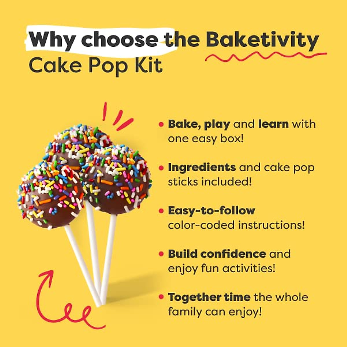 Baketivity Cake Pop Sticks Kids Baking Kit | Cake Pop Kit for Kids | DIY Beginner Cake Pop Supplies, Premeasured Ingredients Cake Pop Maker | Cake Pops Decorating Kit – Kids Cake Pop Baking Kit