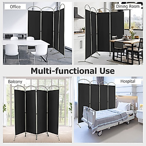 GOFLAME 4 Panels Room Divider, 6 Ft Folding Privacy Screen with Stable Metal Frame, Freestanding Fabric Wall Divider and Separator, Portable Room Partition Screen for Home Office Hospital, White