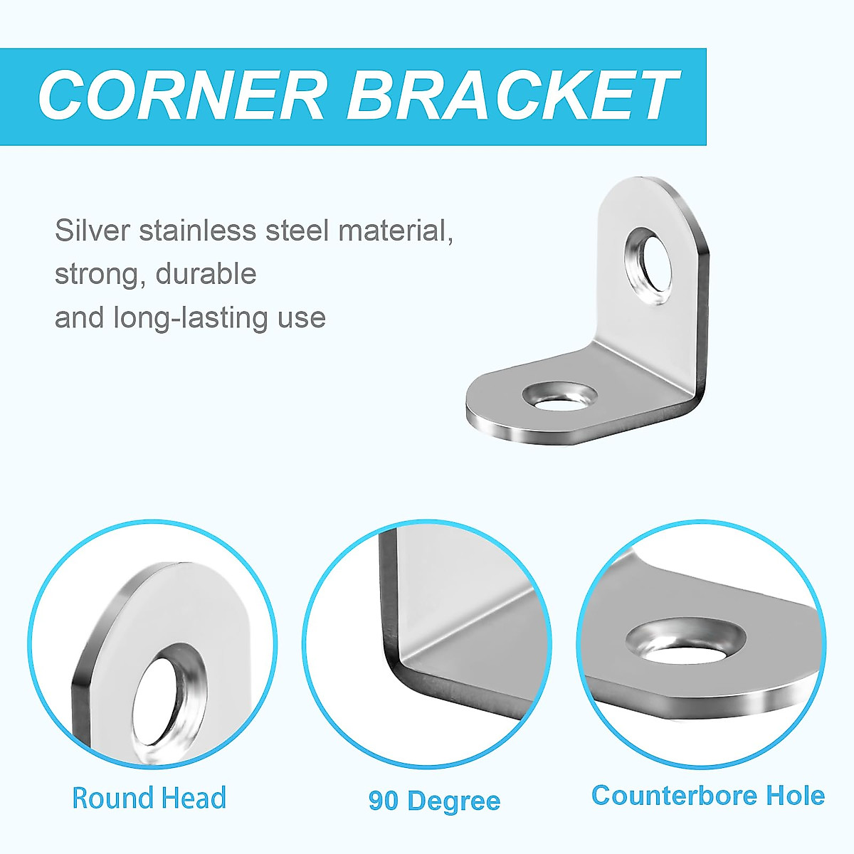 50 Pcs L Bracket Corner Brace MONKIPAER Metal Corner bracket 90 Degree Angle Stainless Steel Bracket with 100 Pcs Screws for securing wooden frames tables chairs bed furniture and other DIY structural