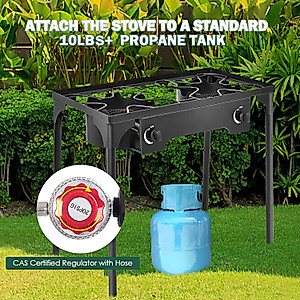 Goplus Outdoor Camping Stove, Dual Burner Propane Gas Cooker w/Detachable Legs & 0-20 PSI Regulator & CSA Approval for Camp Paito RV, Cast Iron, 150,000-BTU