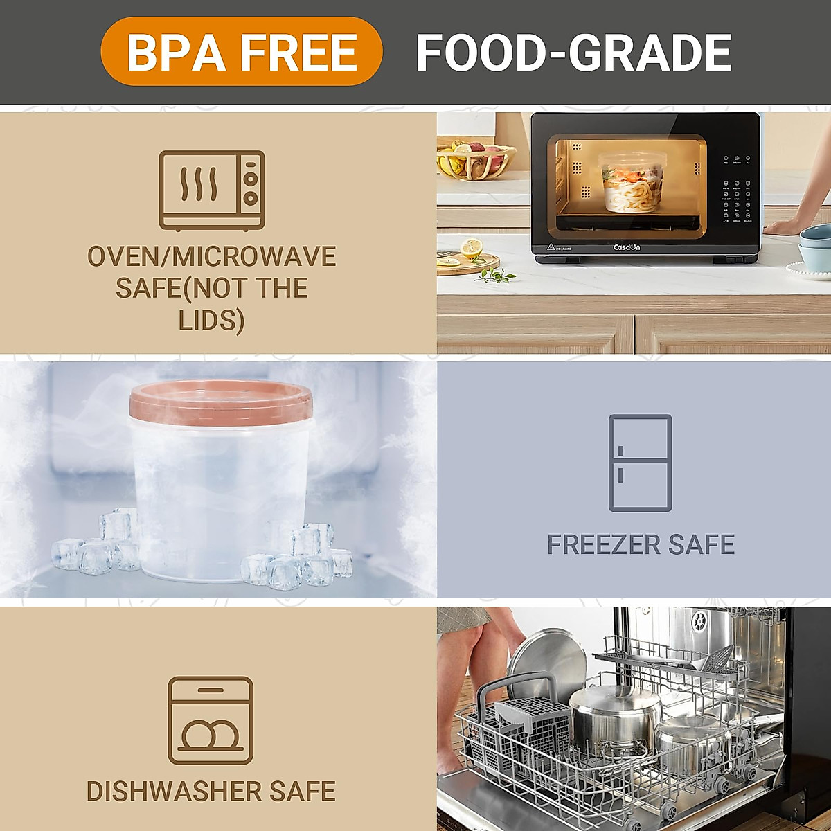 ASEVAT 8-Piece Set 10 oz,Plastic Storage Containers With Lids Kitchen, Food Storage Containers with Lids, Microwave Safe Bowls With Lids,Freezer Safe Containers,Slime,Soup, Stackable