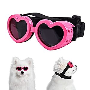 Suxible Dog Goggles Small Breed Dog Sunglasses, UV Protection Heart Shape Dog Sunglasses with Adjustable Strap, Waterproof Goggles for Dogs Doggy Pet Puppy Sun Glasses Doggie Windproof Glasses-Pink
