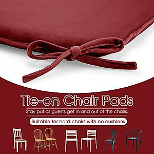 Basic Beyond Kitchen Chair Cushions Set of 4, U Shaped Memory Foam Chair Cushion with Ties, 17 x 16 inches Soft Plush Velvet Chair Pads for Dining Chairs(Red)