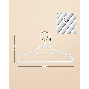 SONGMICS Velvet Hangers, Set of 50 Clothes Hanger with Rose Gold Swivel Hook, Non-Slip, and Space-Saving, 0.2-Inch Thick, 17.1-Inch Long for Coat, Shirt, Dress, Pants, Tie, White UCRF021W02