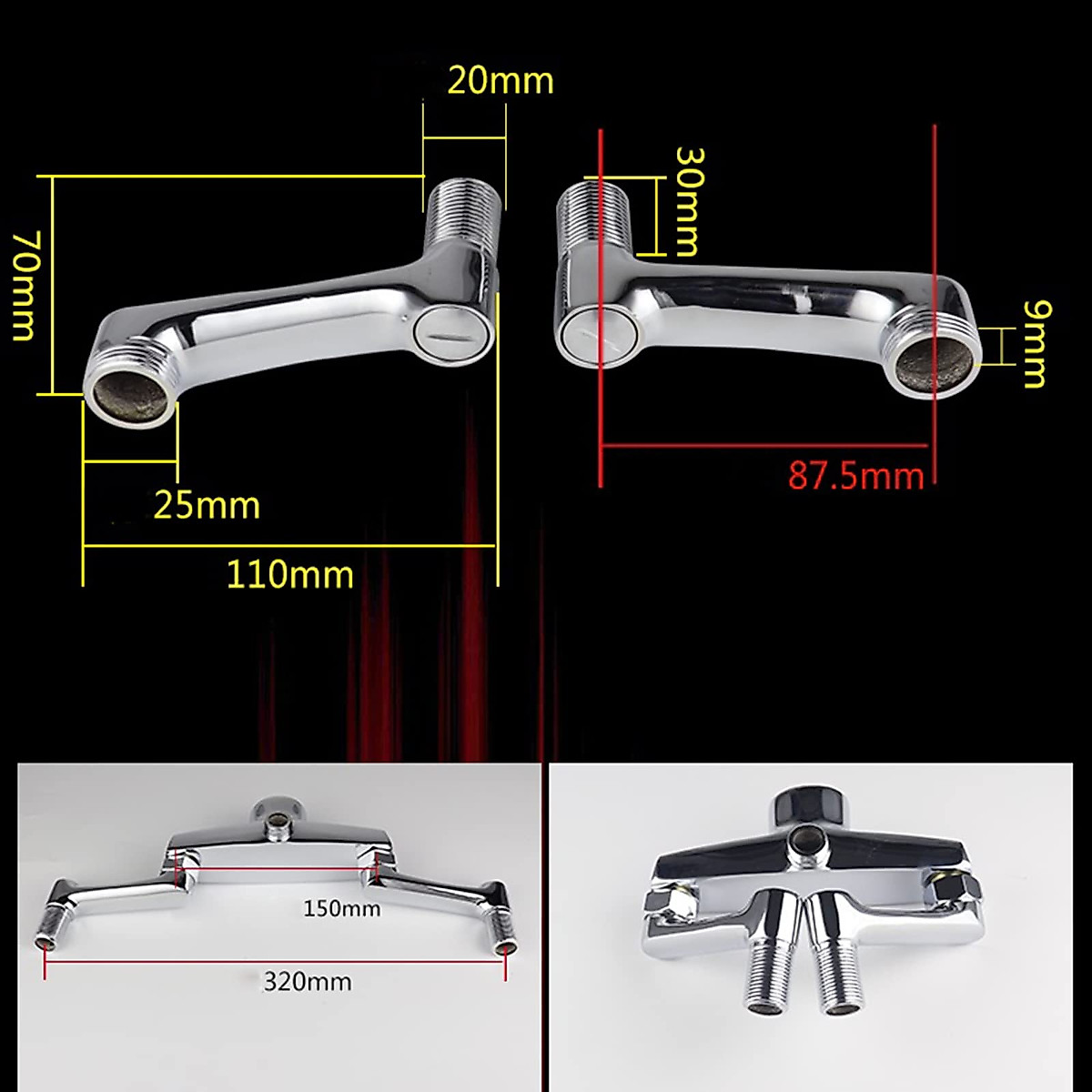 SHAUNI Bathtub Faucet Adapter Claw Footed tub Shower kit Brass 1/2 3/4 Pipe Adapter Faucet Shower Adapter 3/4" 1/2" Brass Bathroom Faucet Adjustable Swing arms,Chrome A (Color : Chrome D)
