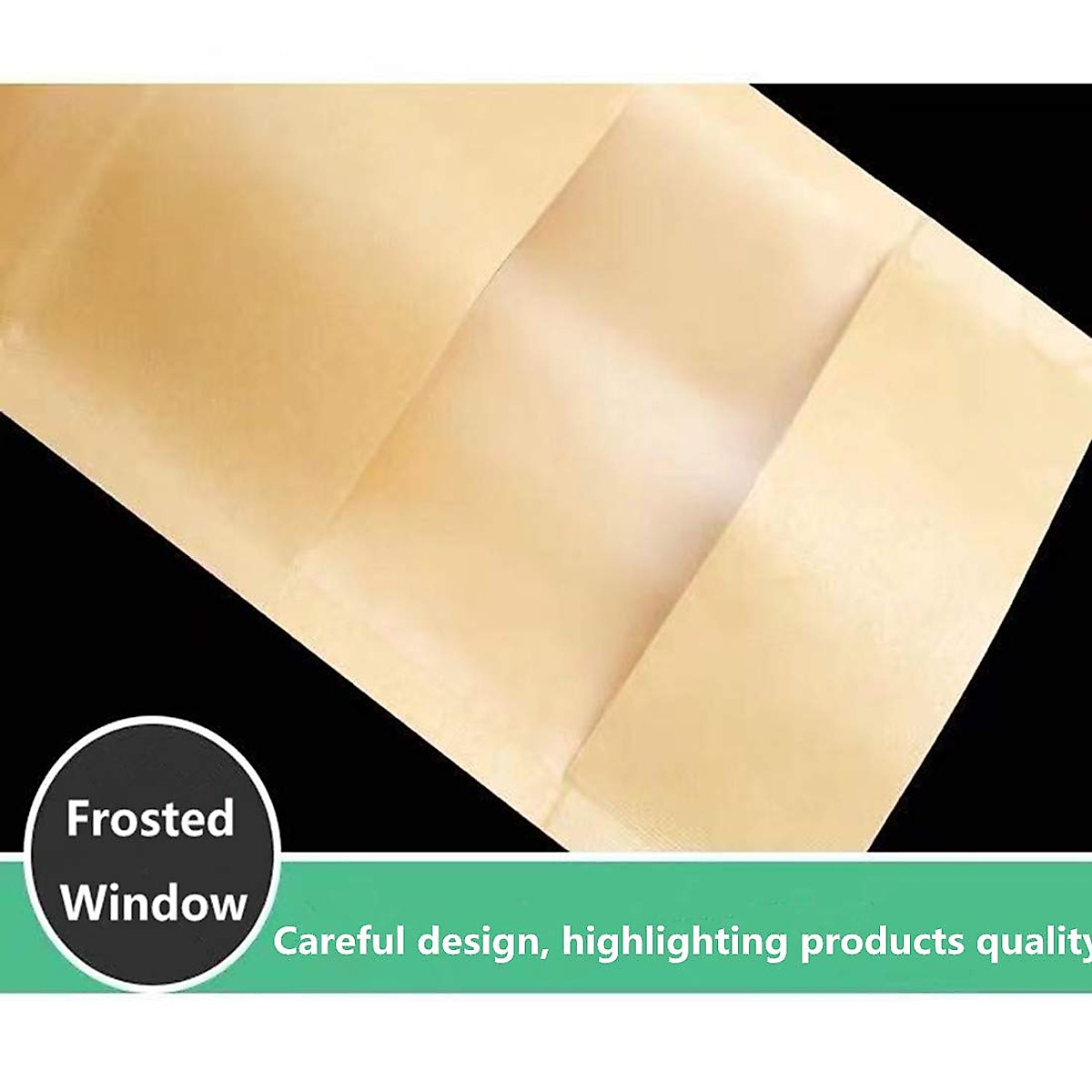 Kraft Paper Bags With Matt Window And Zip Lock Decorative Brown Heavy Duty Heat Seal Recycled Resealable Mylar Stand Up Pouches Bags Sealable For DIY Food Snack Cookies Candy Coffee (4x6+2.4inch)