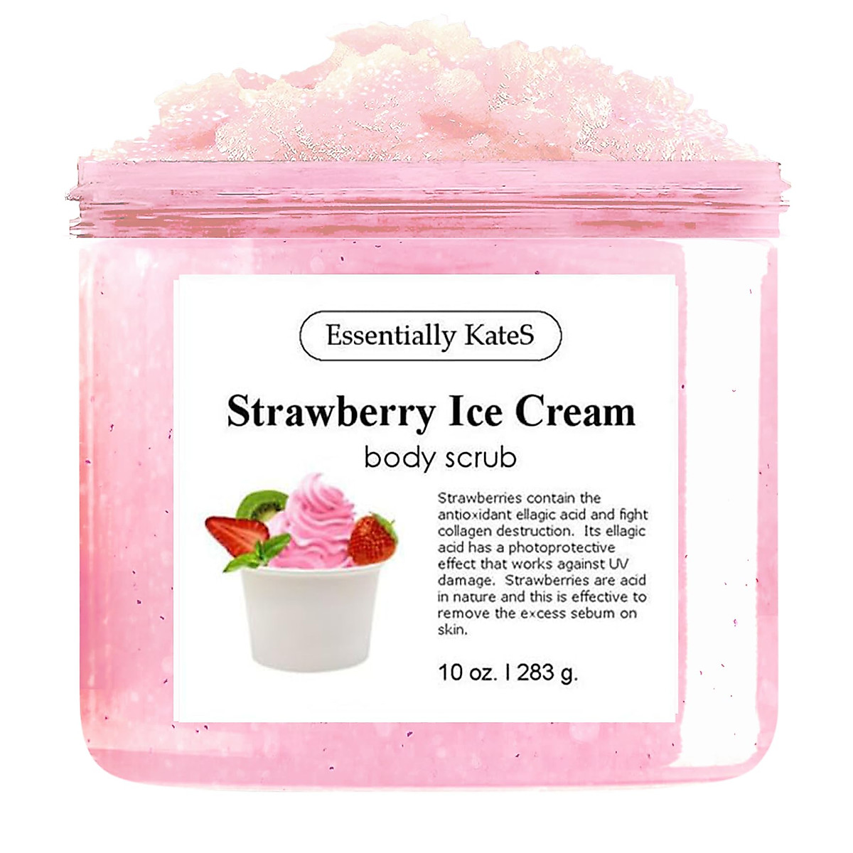 Essentially KateS Strawberry Ice Cream Body Scrub 10 oz - Pack of 1, Natural Strawberry Formula - Deliciously Fragrant, Refreshing, and Skin-Polishing Care - The Best Mother's Day Gift