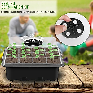 INCHOO 10-Pack Seed Trays Seedling Starter Tray, Humidity Adjustable Plant Starter Kit with Dome and Base Greenhouse Grow Trays for Seeds Growing Starting (Black(12 Cells))