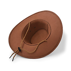 Cowboy Hat, Sun Hat Faux Felt Leather Suede Travel Cap Western Hat Outdoor Sun Protect Brown