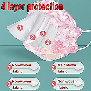 4 Ply Kids KF_94 Protection Face_Mask with Nose Wire, 50 Pack Disposable FaceMasks with 4D Designs for Boys Girls School (KF94_FLORAL_01)