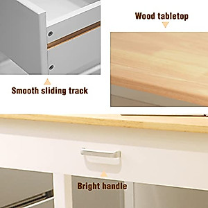 Unovivy Kitchen Island on Wheels, 3 Tier Kitchen Cart with Storage Drawer, 2 Shelves & Towel Rack, Rolling Kitchen Island with Wood Tabletop, Simple Design Mobile Island Table for Kitchen, White