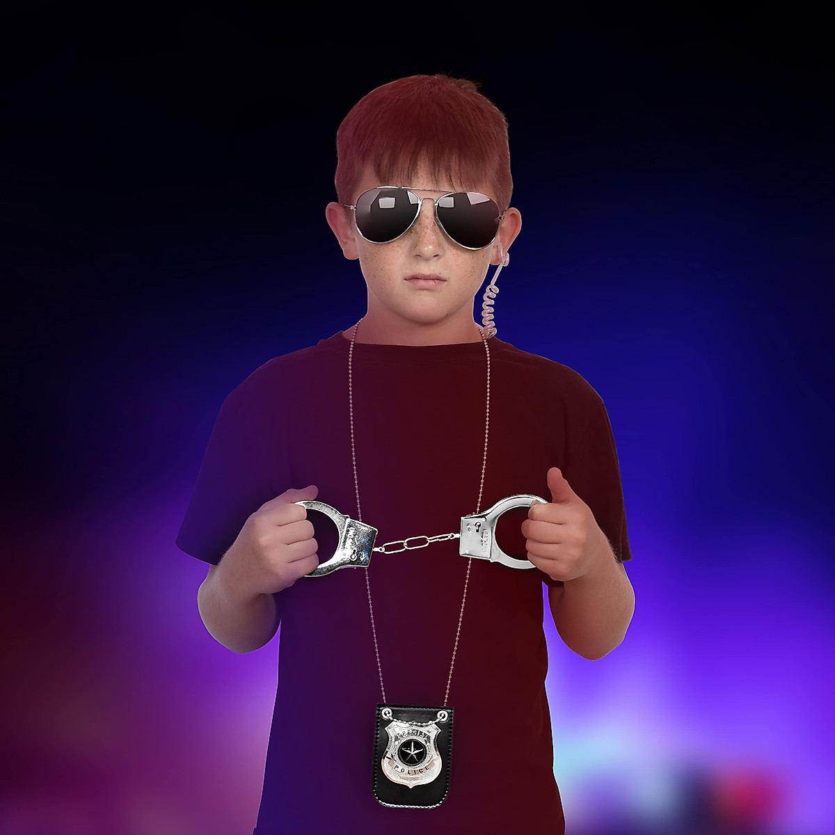 Skeleteen Kids Detective Set Accessories - Cool Special Agent Spy Gadgets Equipment for Detective Costumes with Sunglasses, Ear Piece, Badge, and Handcuffs