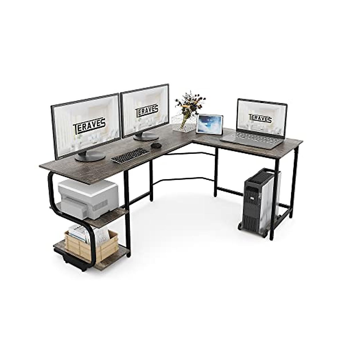 Teraves Reversible L Shaped Desk with Shelves 69“ Corner Computer Desk Gaming Desk Workstation for Home Office