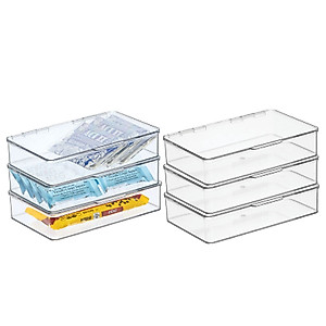 mDesign Plastic Kitchen Pantry and Fridge Storage Organizer Box Containers with Hinged Lid for Shelves or Cabinets, Holds Food, Snacks, Canned Drinks, Seasoning, Condiments, or Utensils, 6 Pack, Clear