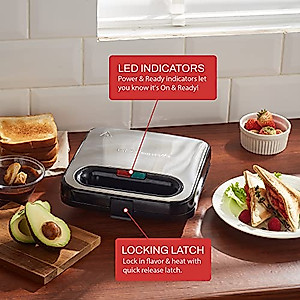 Elite Gourmet ESM2207SS Sandwich Panini Maker Grilled Cheese Machine Tuna Melt Omelets Non-stick Cooking Surface, 2 Slice, 750 Watts, Stainless Steel