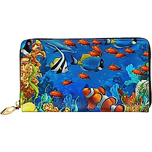 Fishes in Sea Tropical Leather Wallet Long Clutch Purse Fashion Wristlet Handbag
