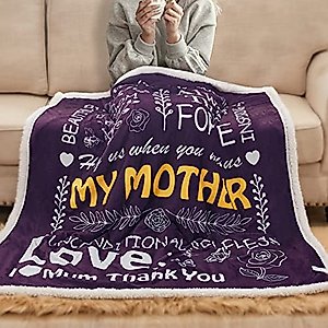 BESTSWEETIE Birthday Gifts for Mom Blanket - I Love You Mom Blanket - Warm Gifts for Mom Christmas Mom Gifts from Daughter Son Super Soft Throw Blanket Cozy Blanket 50" x 60" (Purple)