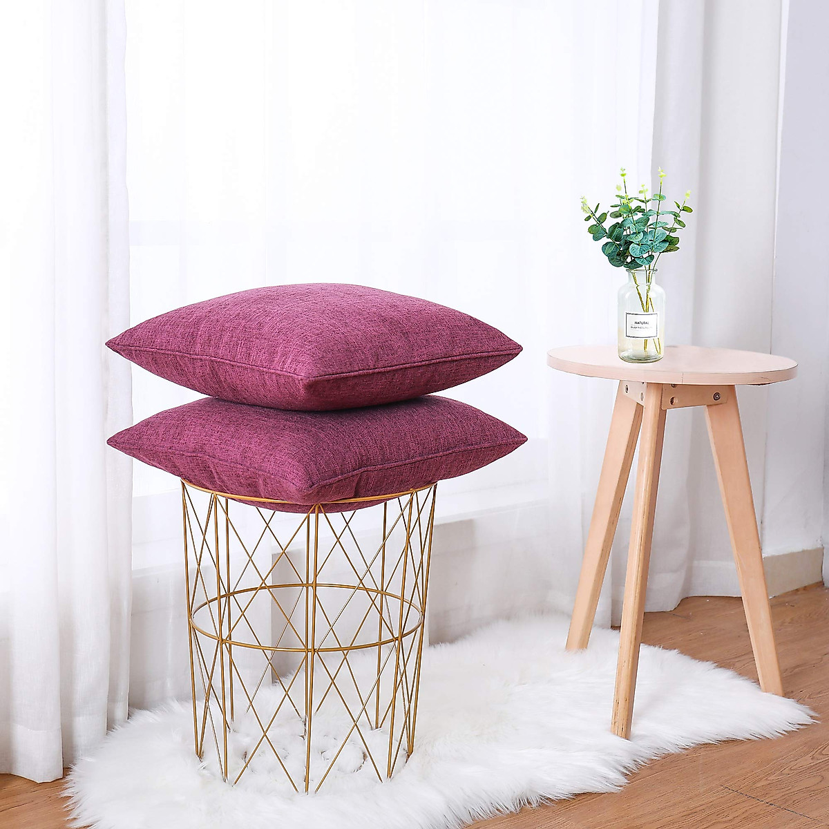 HPUK Decorative Throw Pillow Covers Set of 4 Couch Pillows Linen Cushion Cover for Couch Sofa Living Room, 18"x18" inches, Light Brown