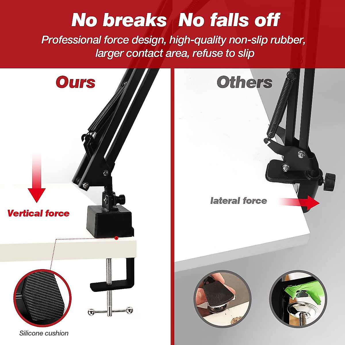 Boom Arm Clamps for Adjustable Mic Stand, Table Clamp that Can be Installed on Horizontal Table and Vertical Plane, Metal Table Mounting Clamp for Microphone Arm Stand by SUNMON