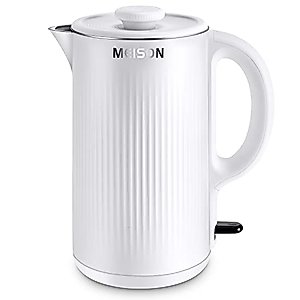 Electric Kettles Stainless Steel for Boiling Water, Double Wall Hot Water Boiler Heater, Cool Touch Electric Teapot, Auto Shut-Off & Boil-Dry Protection, 120V/1200W, 1.7 Liter, 2 Year Warranty(white)