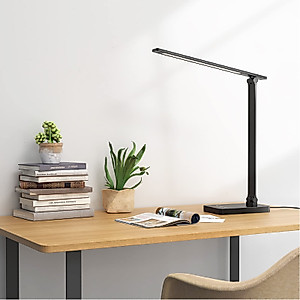 Lepro LED Desk Lamp with USB Charging Port Dimmable Home Office Touch Control Reading Table Lamp,3 Color Modes with 5 Brightness Level,College Dorm Room Essentials, Eye Caring, Sewing, Crafting, Black