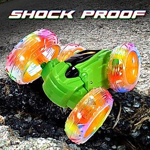 Contixo RC Stunt Car 4WD 2.4Ghz - Double Sided 360° Rotating Remote Control Toy with Lights, for Boys & Girls Age 4-12 Green